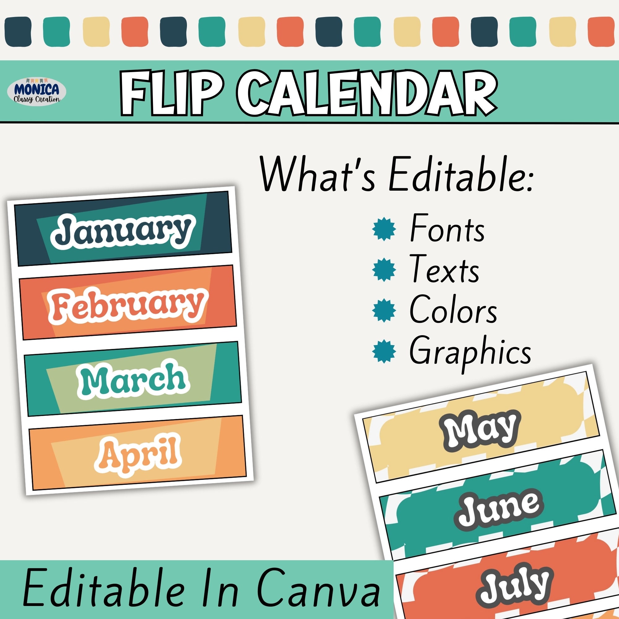 Retro Groovy Themed Classroom Flip Calendar Display-editable Canva ...