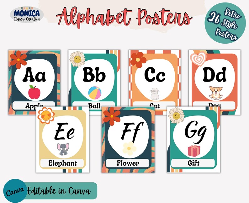 Retro Groovy Alphabet Posters Display-elementary School Classroom Decor ...