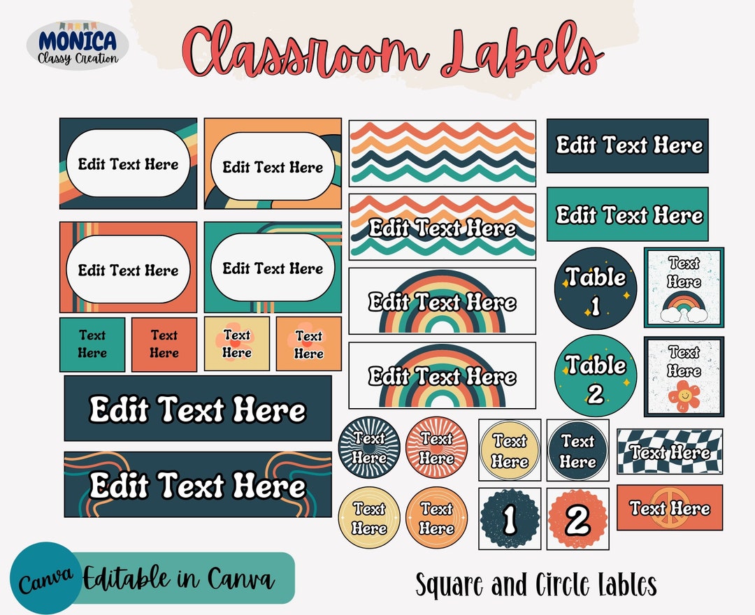 Retro Classroom Labels Sign Pack-teacher Toolbox - Etsy