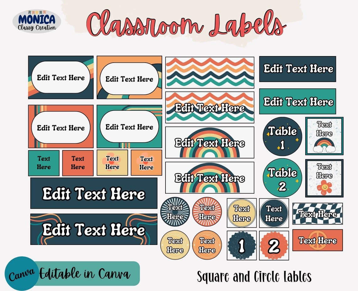 Retro Classroom Labels Sign Pack-teacher Toolbox - Etsy