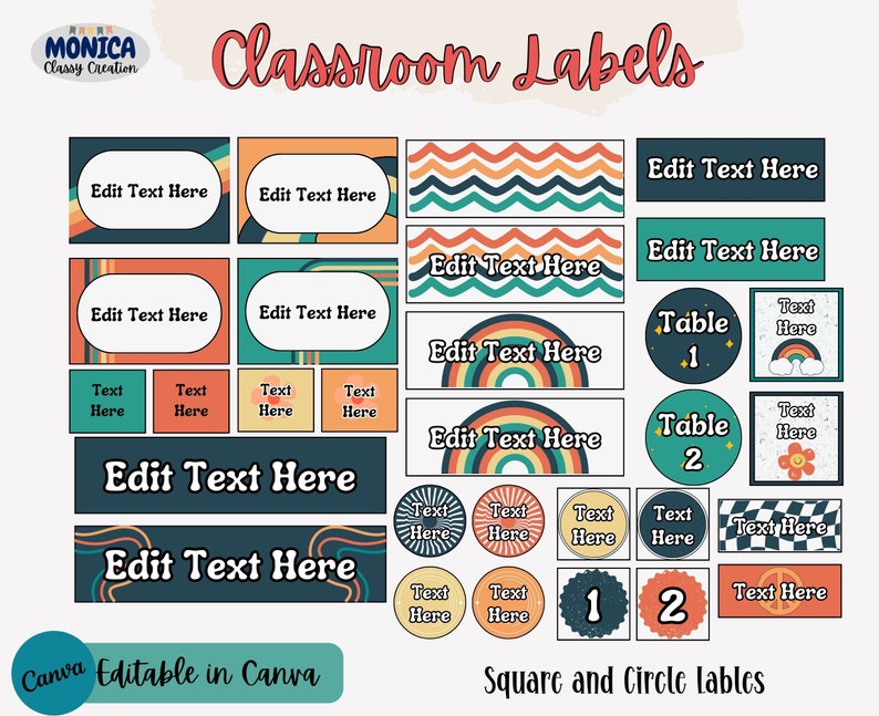 Retro Classroom Labels Sign Pack-teacher Toolbox - Etsy