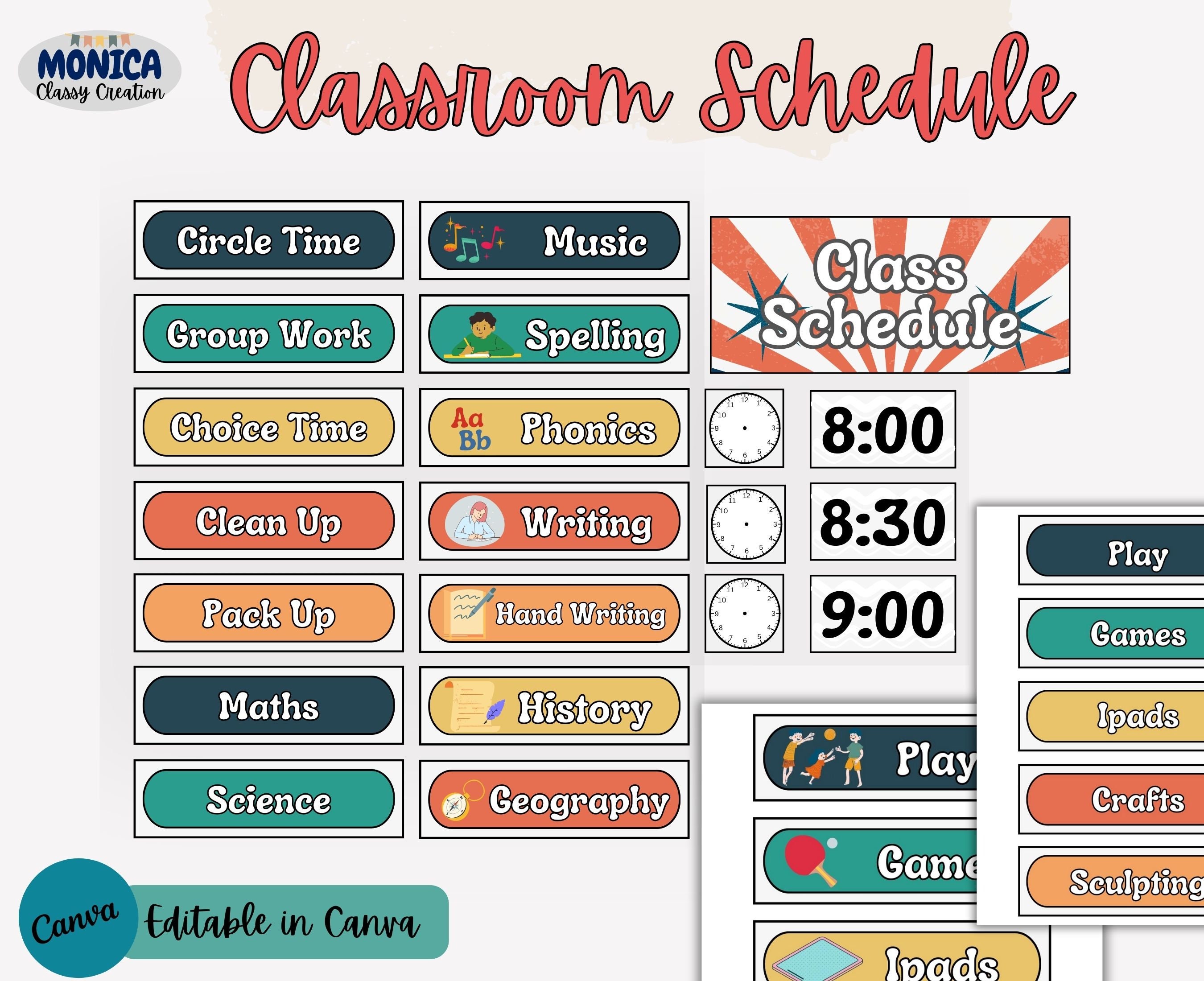 Retro Classroom Schedule Cards-groovy Class Timetable - Etsy