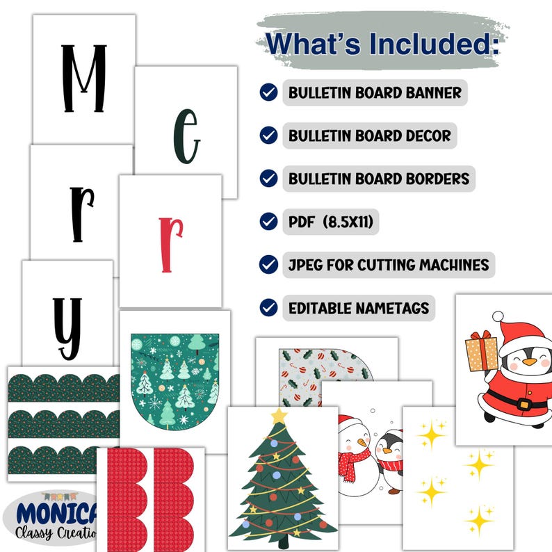 Penguin Christmas Bulletin Board Kit December Classroom Door Decor ...