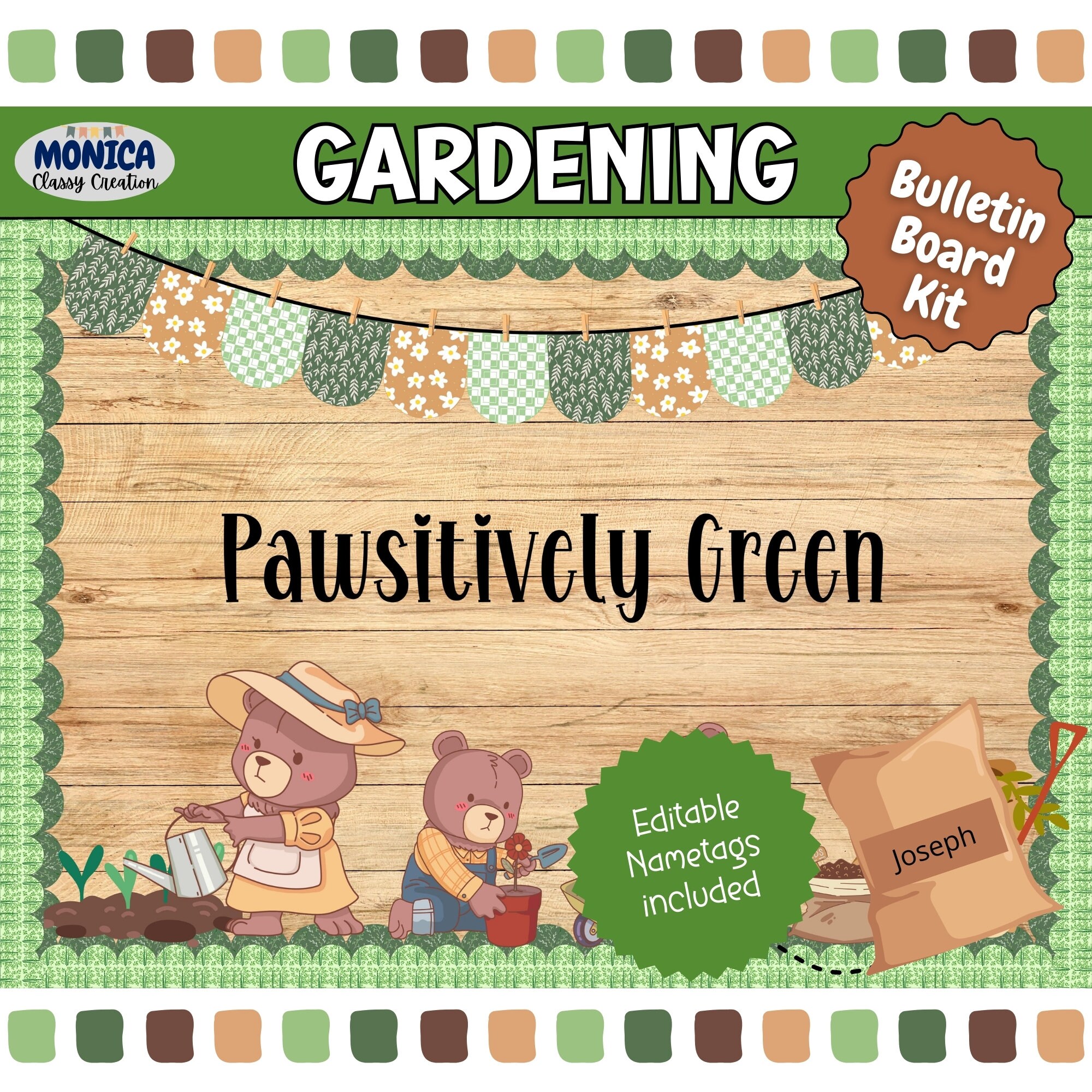 Garden Bulletin Board Kit-modern Greenery Theme Classroom Door Decor ...