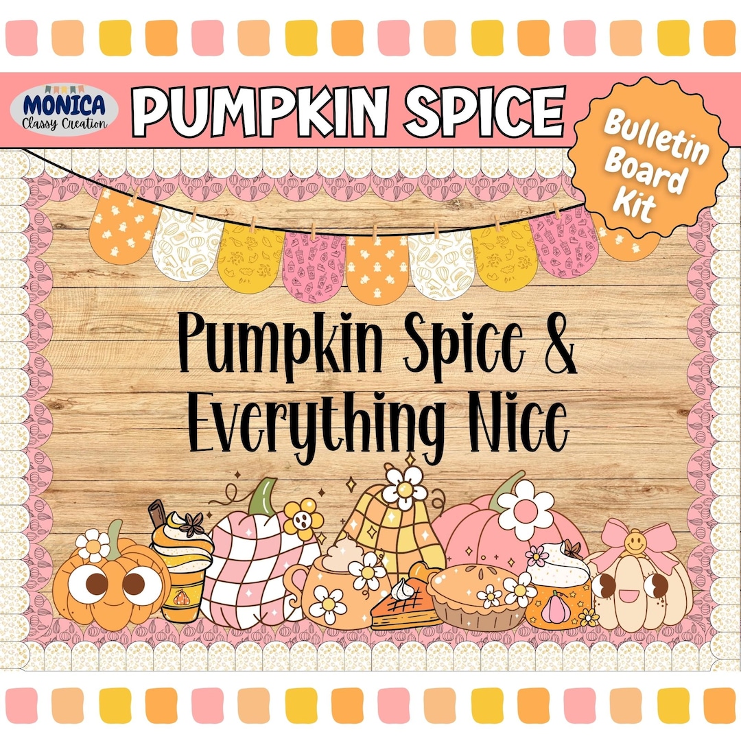 Pumpkin Spice Bulletin Board Kit Pumpkin Patch Pastel Fall Classroom ...