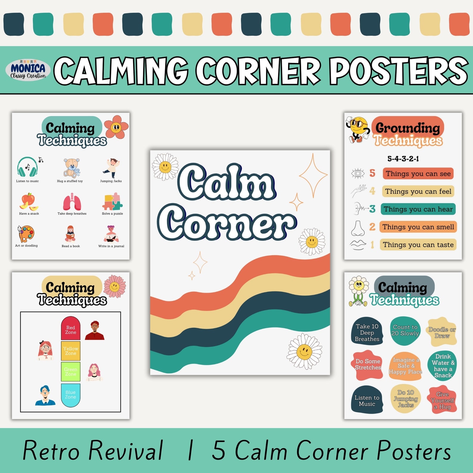 Retro Calm Down Corner Posters-feelings Thermometer-grounding ...