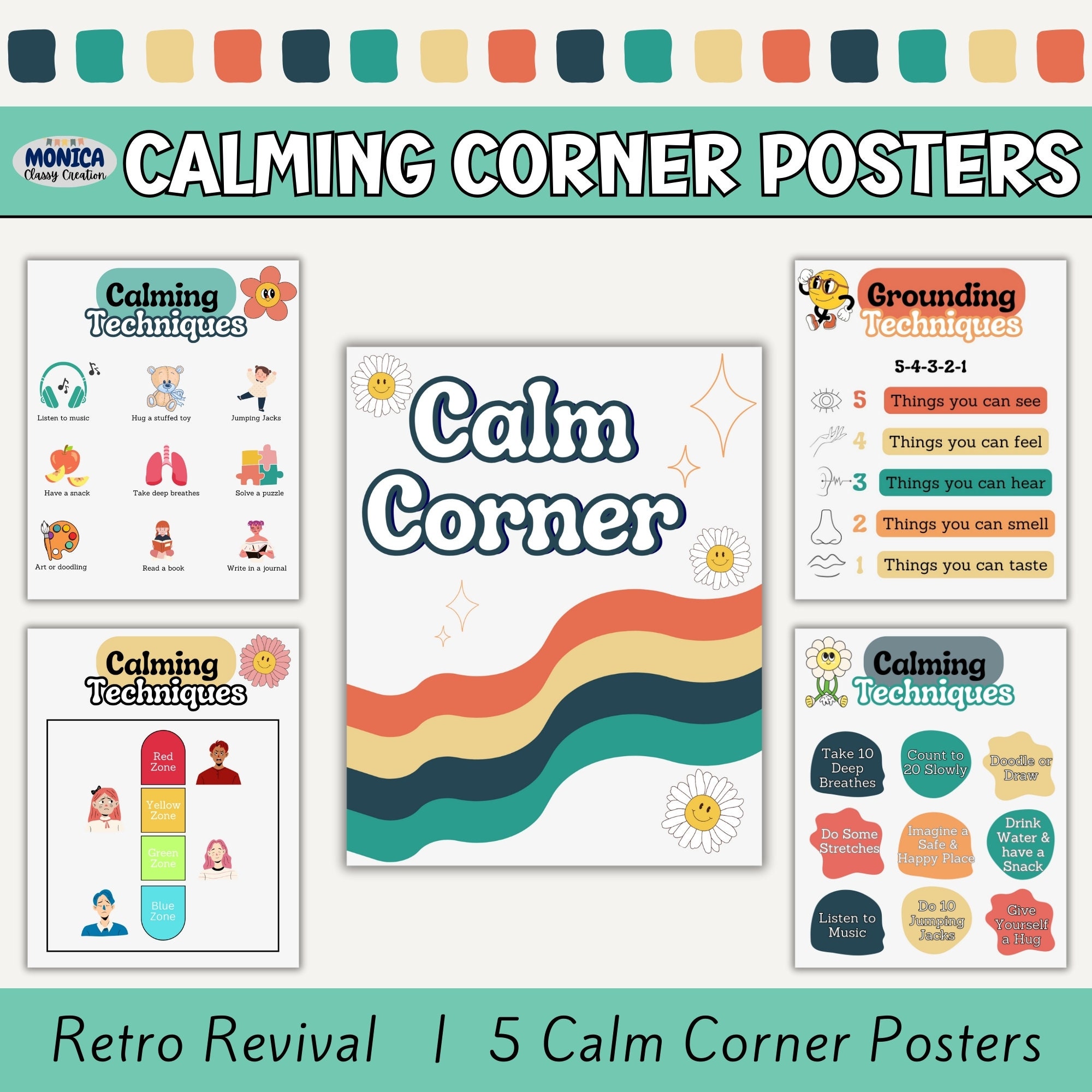 Retro Calm Down Corner Posters-feelings Thermometer-grounding ...