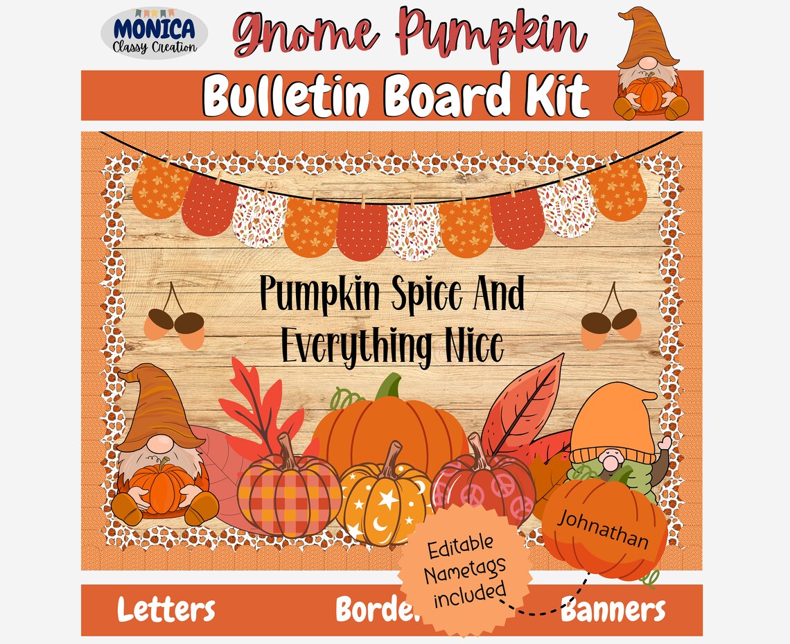 Gnome Pumpkin Fall Bulletin Board Kit-classroom Decor-teacher - Etsy