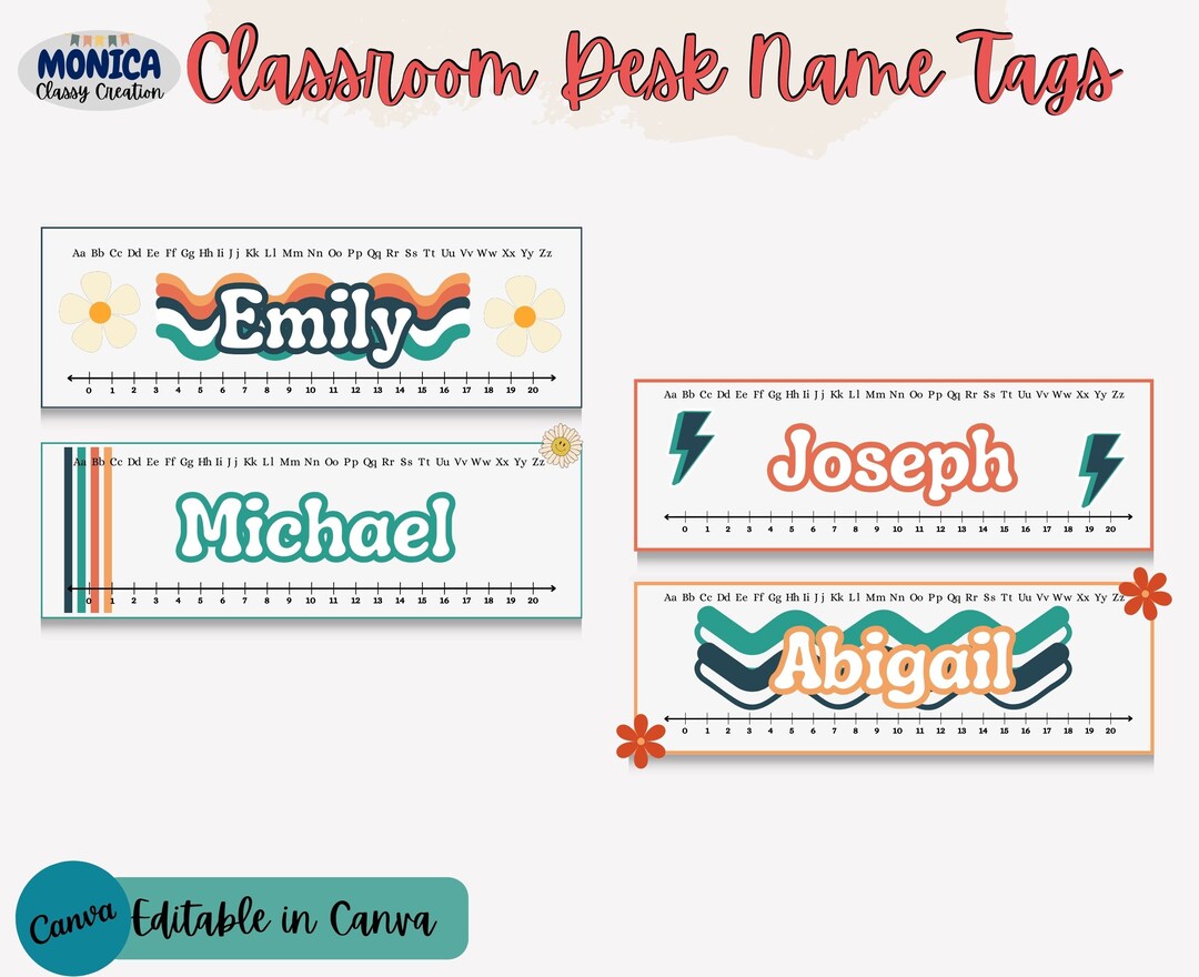 Classroom Student Desk Name Labels-retro Groovy Class Name - Etsy