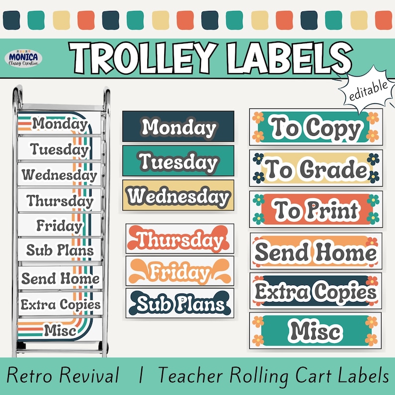 Retro 10 Drawer Trolley Cart Labels-teacher Rolling Cart Labels ...
