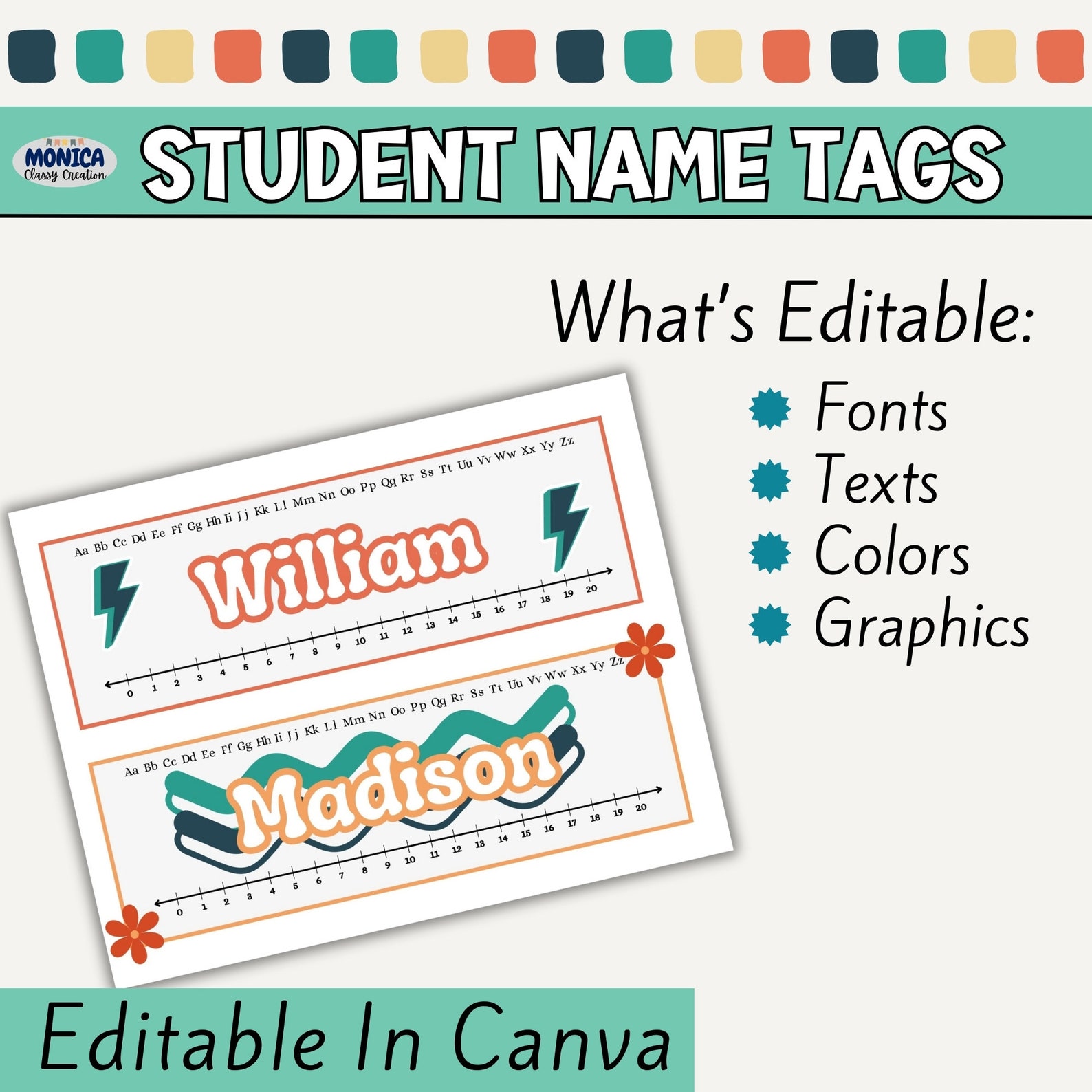Classroom Student Desk Name Labels-retro Groovy Class Name Tags ...