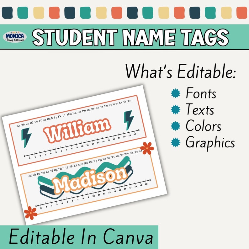 Classroom Student Desk Name Labels-retro Groovy Class Name Tags ...