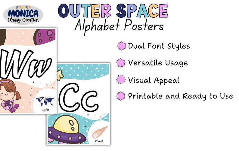 Alphabet Posters Printable Outer Space Theme Classroom Decor Cursive ...