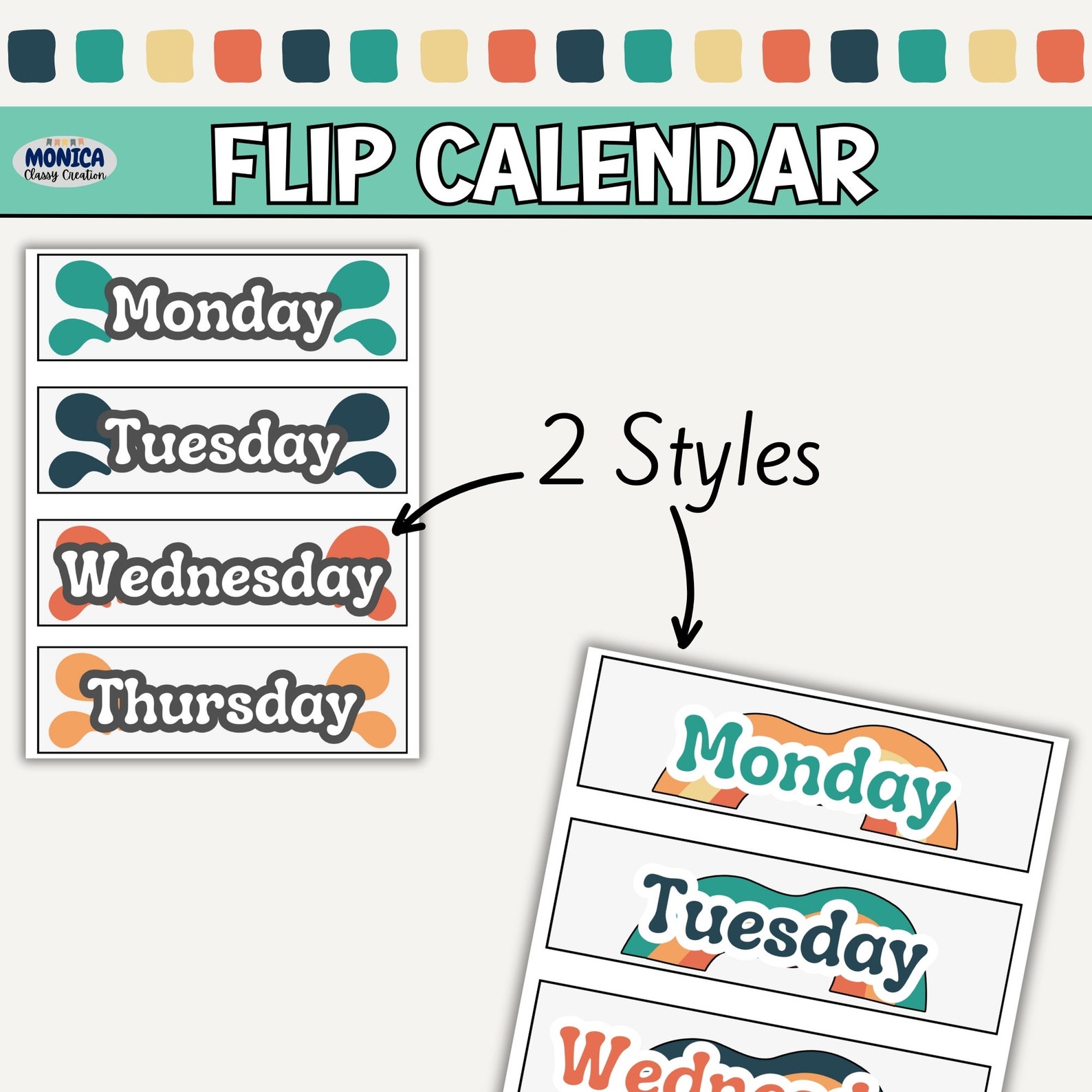 Retro Groovy Themed Classroom Flip Calendar Display-editable Canva ...