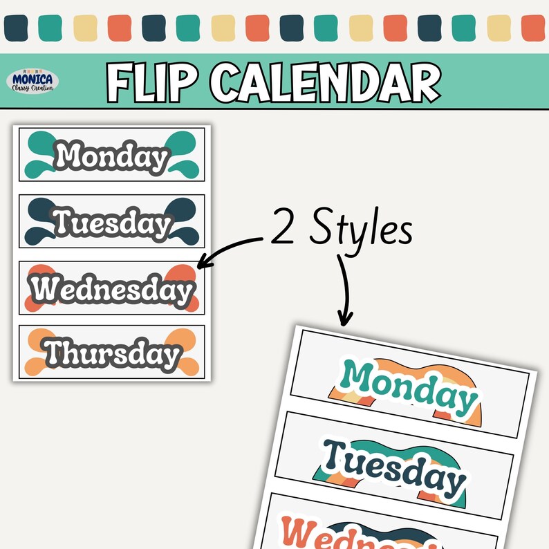 Retro Groovy Themed Classroom Flip Calendar Display-editable Canva ...