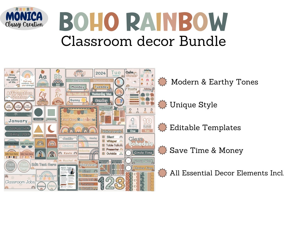 Boho Rainbow Classroom Decor Bundle-elementary Classroom Theme Ideas ...
