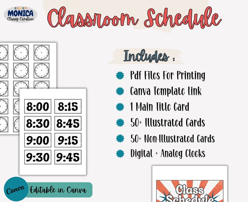Retro Classroom Schedule Cards-groovy Class Timetable - Etsy