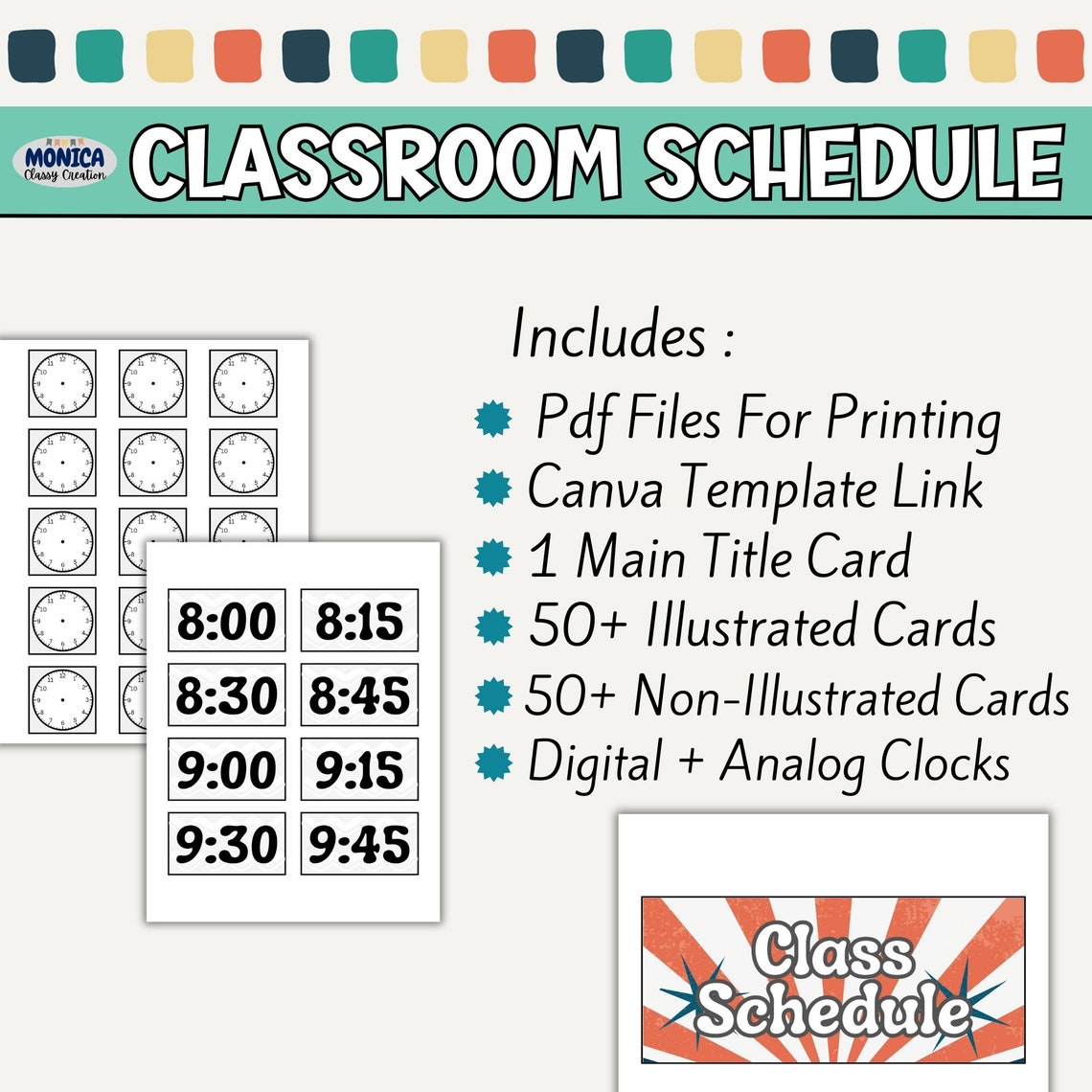 Retro Classroom Schedule Cards-groovy Class Timetable Pack-editable ...