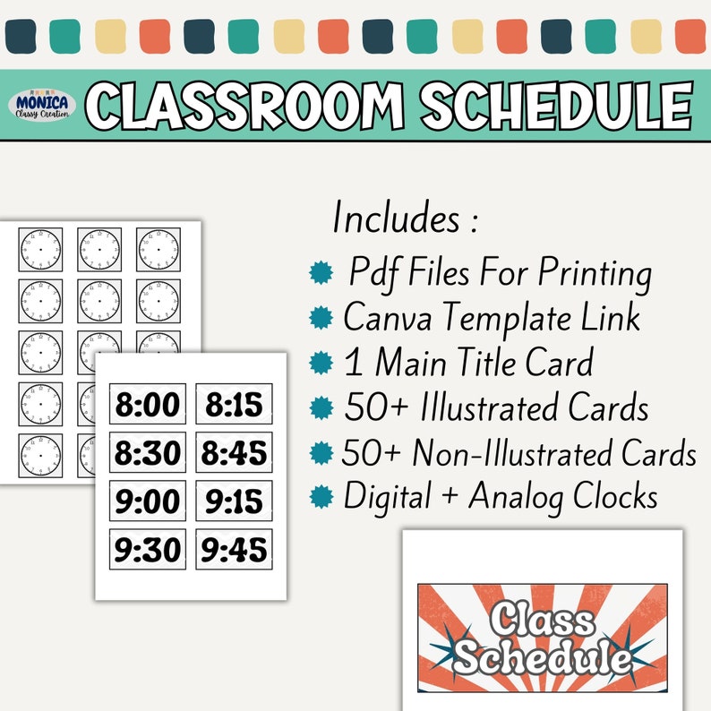 Retro Classroom Schedule Cards-groovy Class Timetable Pack-editable ...