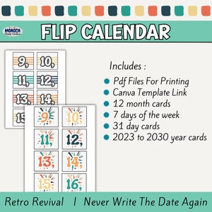 Retro Groovy Themed Classroom Flip Calendar Display-editable Canva ...