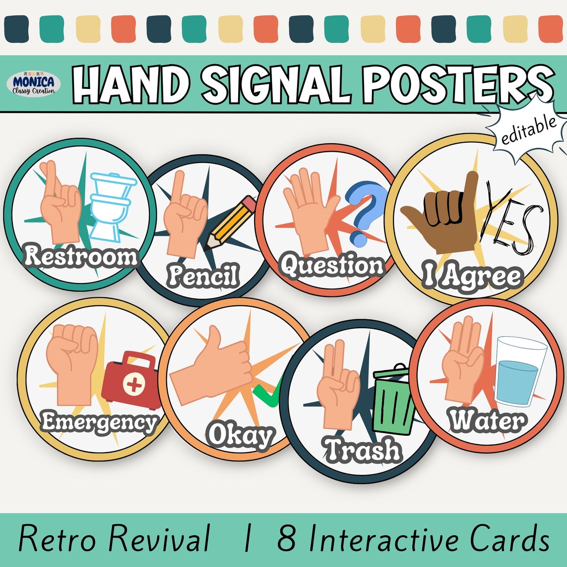 Retro Classroom Hand Signal Posters-groovy Classroom Hand Gestures ...