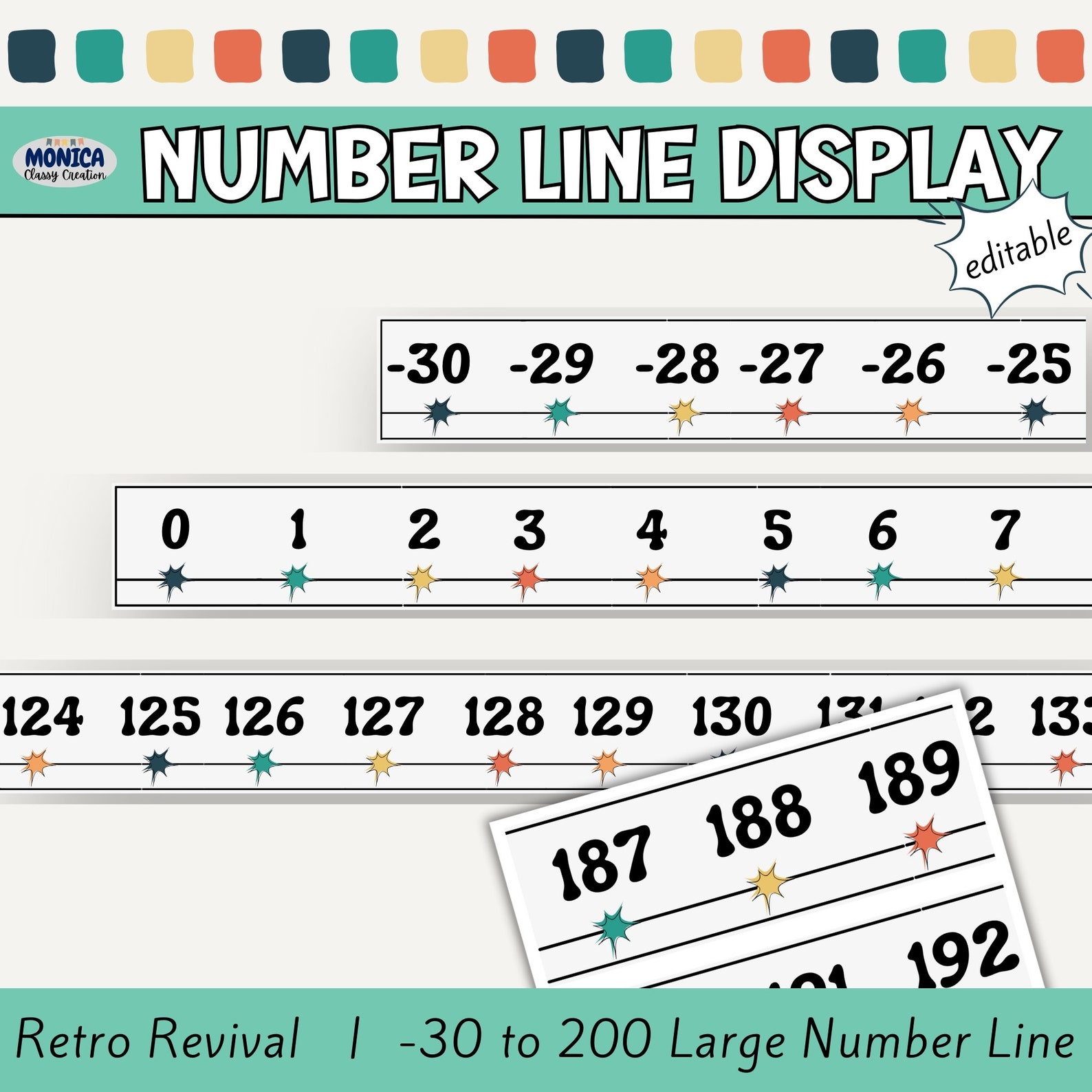 Classroom Number Lines 1-200 Display With Negatives-retro Groovy Back ...
