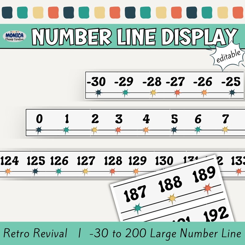 Classroom Number Lines 1-200 Display With Negatives-retro Groovy Back ...
