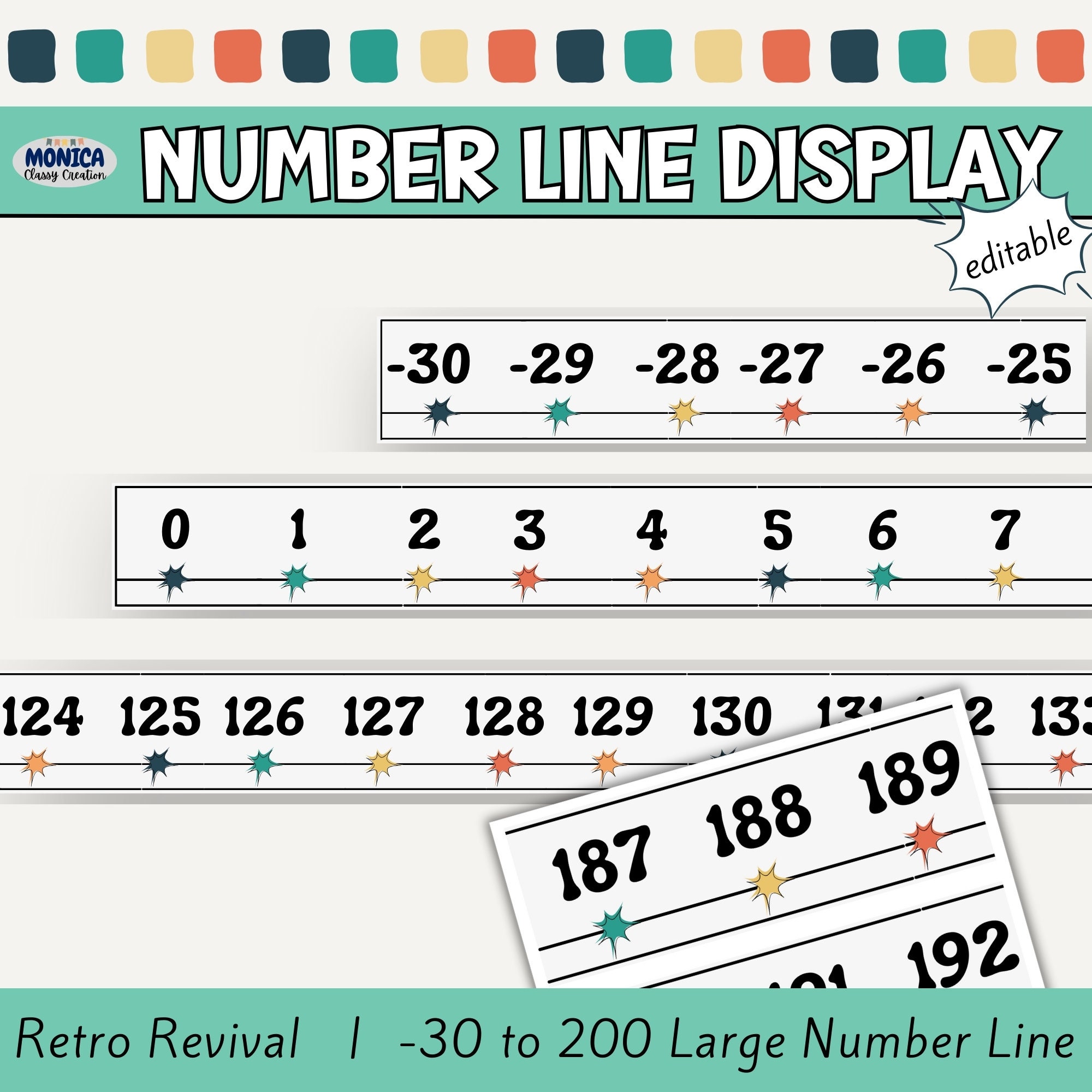 Classroom Number Lines 1-200 Display With Negatives-retro Groovy Back ...