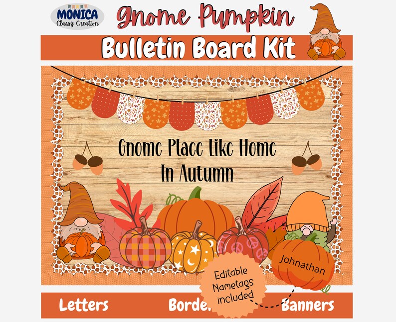 Gnome Pumpkin Fall Bulletin Board Kit-classroom Decor-teacher - Etsy
