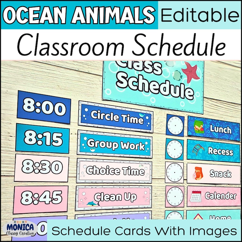 Pastel Classroom Schedule Cards With Pictures Canva Daily Visual ...