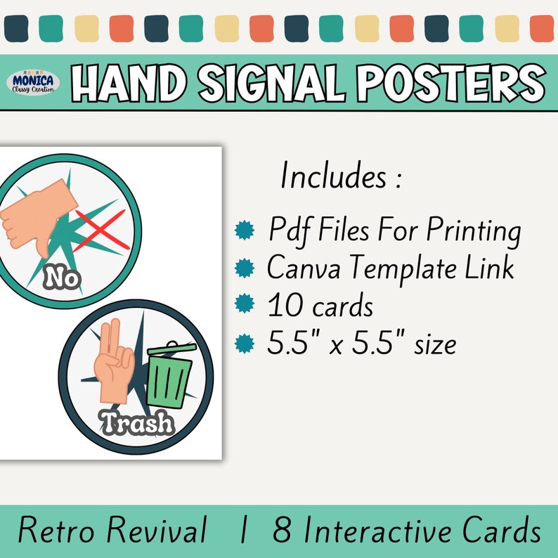 Retro Classroom Hand Signal Posters-groovy Classroom Hand Gestures ...