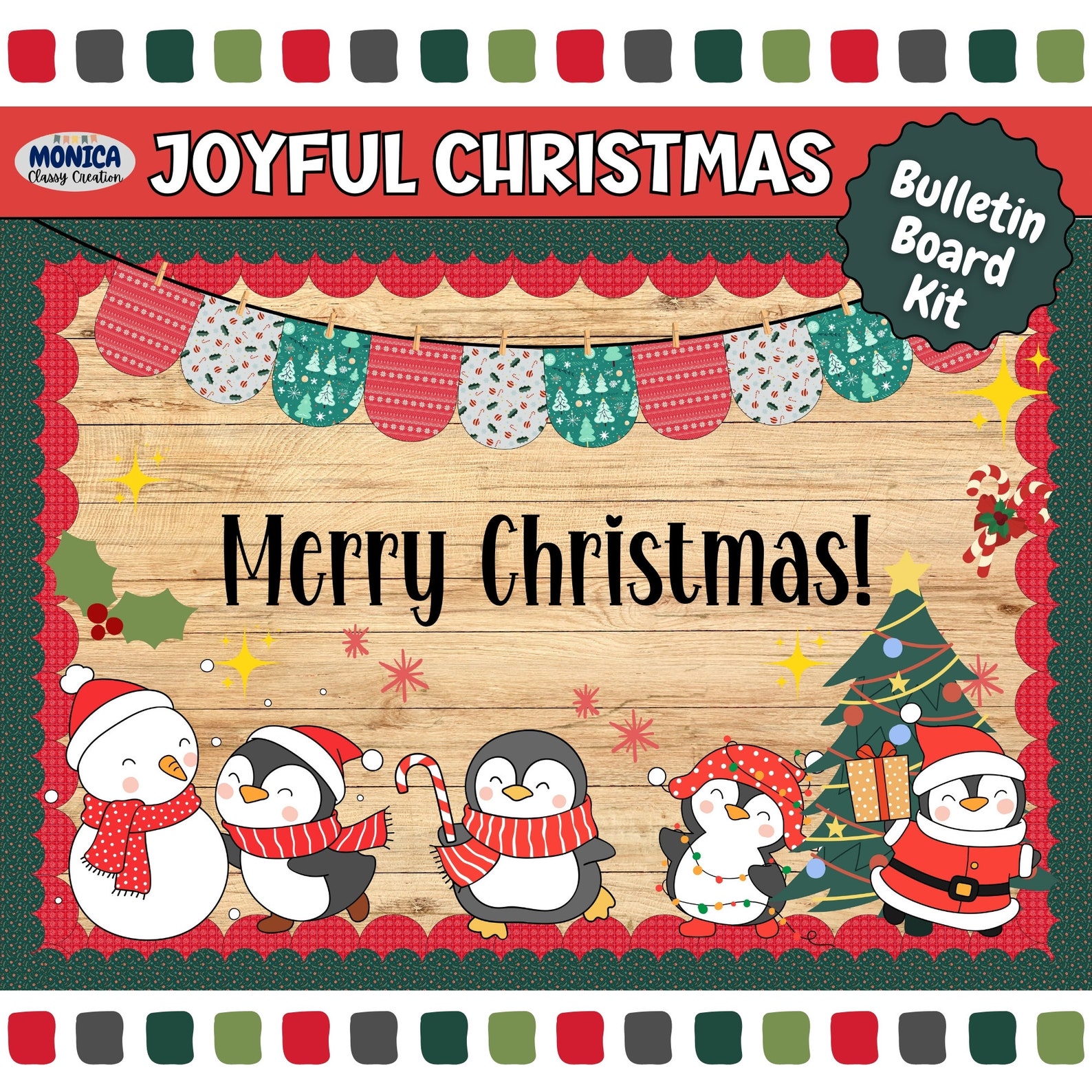Penguin Christmas Bulletin Board Kit December Classroom Door Decor ...