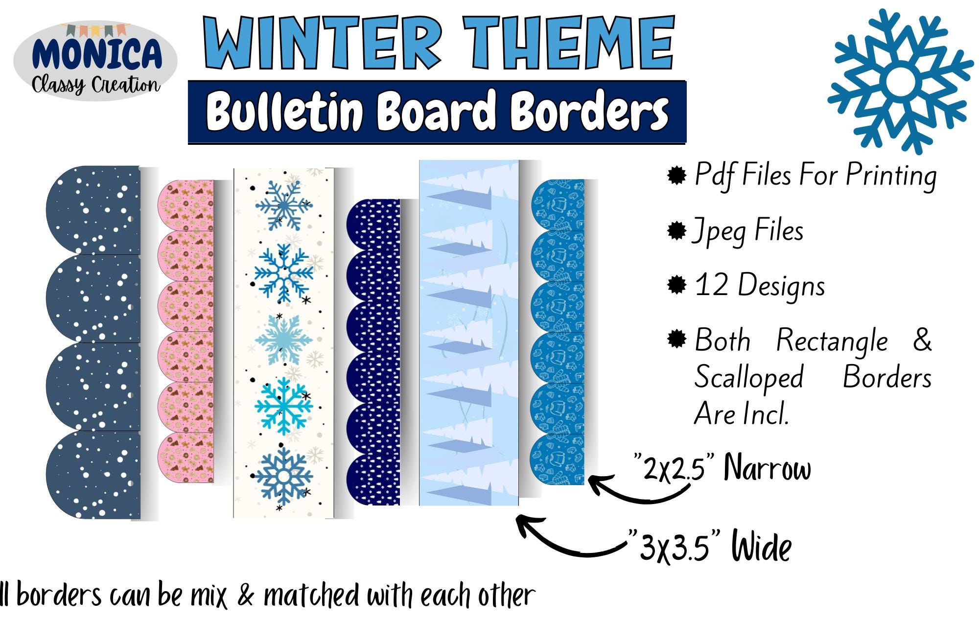 Winter Bulletin Board Borders Printable-snowflake Theme Classroom Decor ...