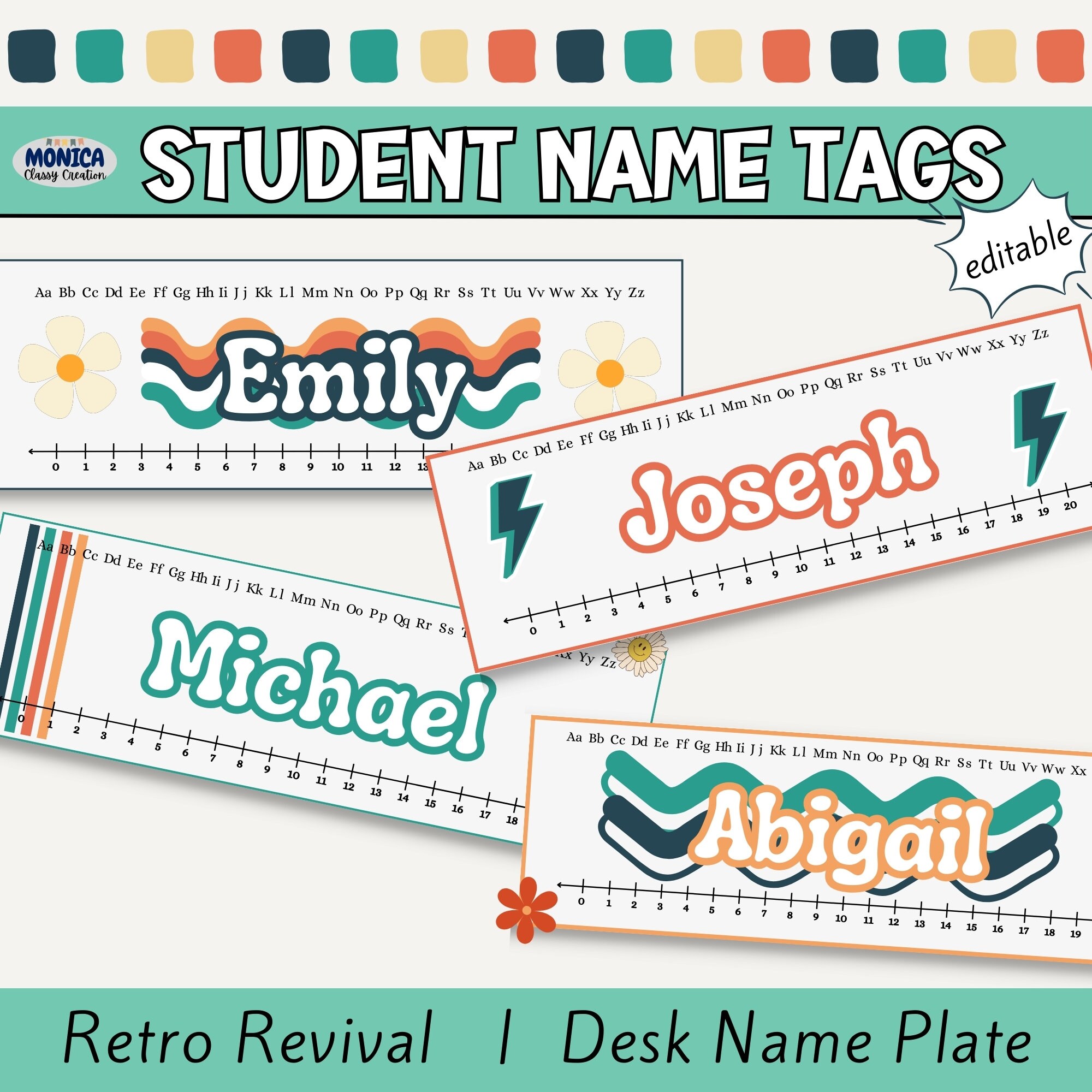 Classroom Student Desk Name Labels-retro Groovy Class Name Tags ...