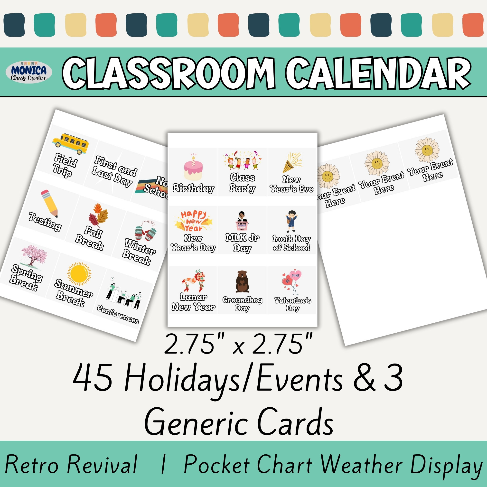 Retro Classroom Calendar Display-weather Station Set-pocket Chart Wall ...