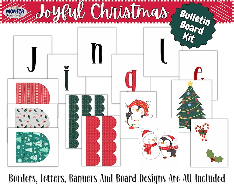 Penguin Christmas Bulletin Board Kit December Classroom Door Decor ...