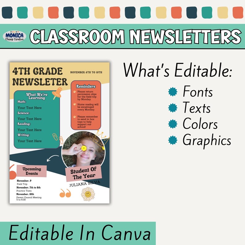 Retro Classroom Newsletter Templates for Teachers-groovy Editable Back ...
