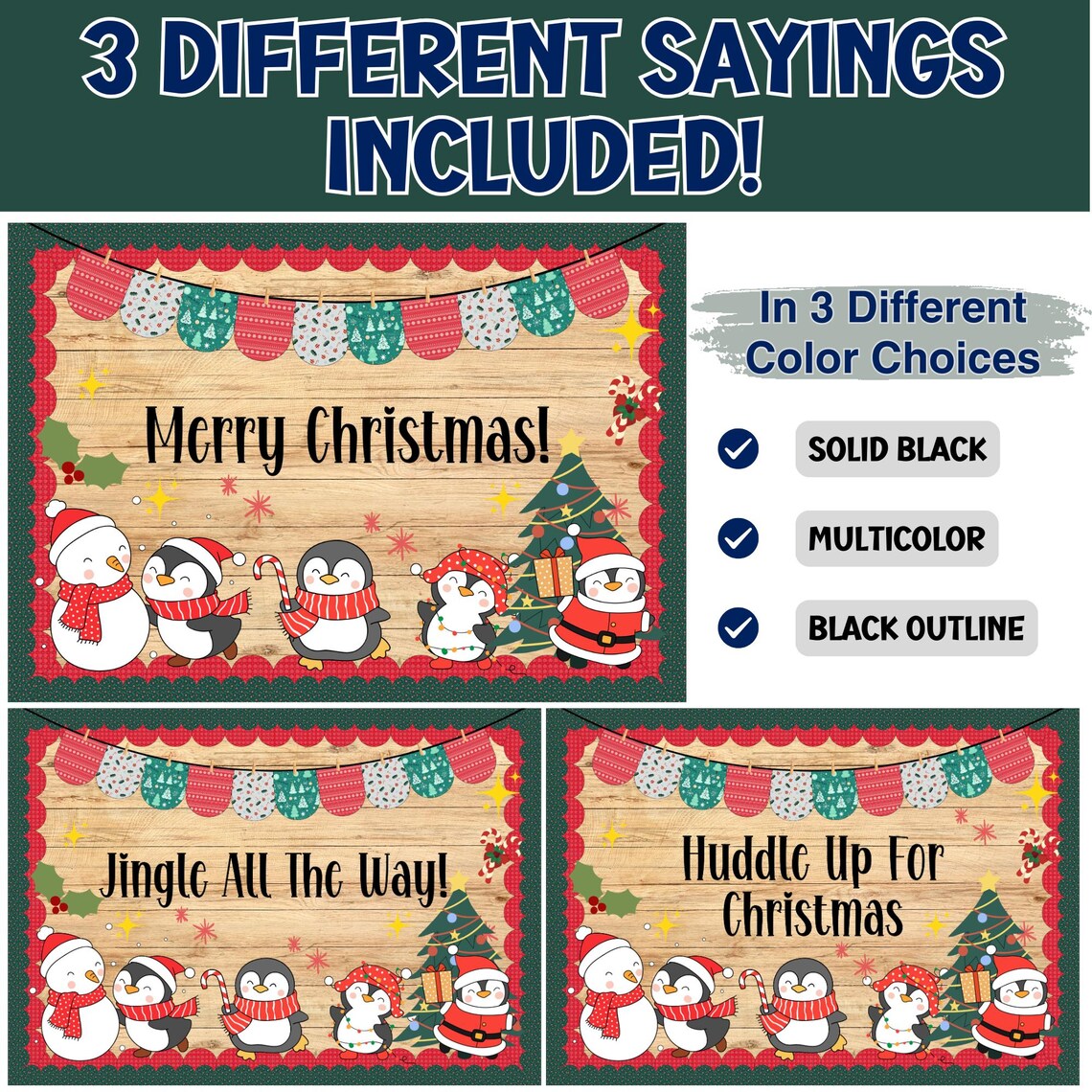 Penguin Christmas Bulletin Board Kit December Classroom Door Decor ...