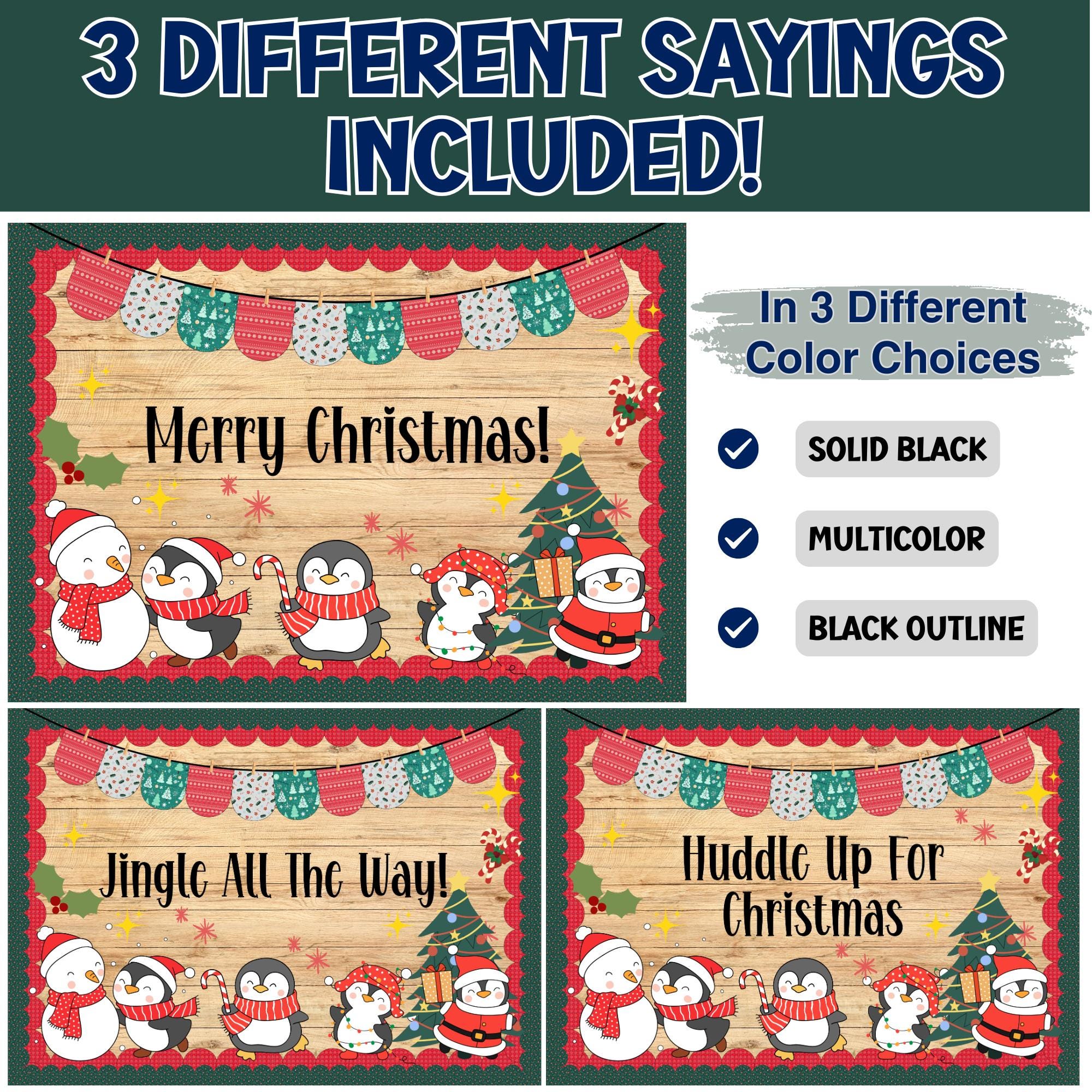 Penguin Christmas Bulletin Board Kit December Classroom Door Decor ...