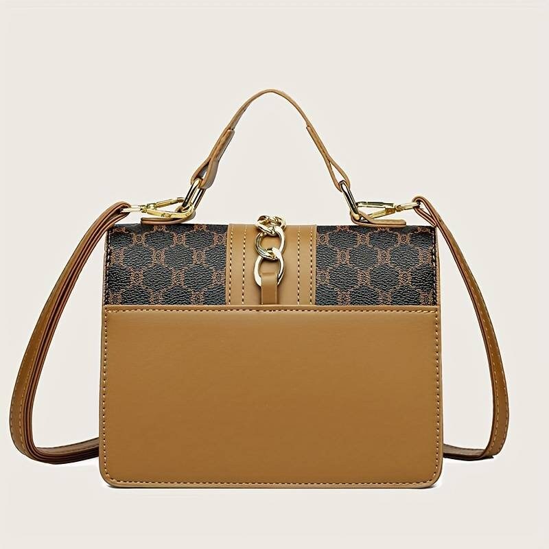 Small Top Handle Purse Vintage Pattern Stitching Shoulder Bag, Classic ...