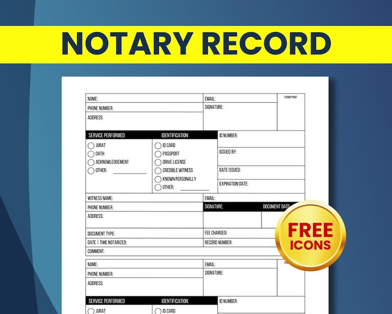 Notary Record Editable Template | Notary Journal | Notary Law Icons ...