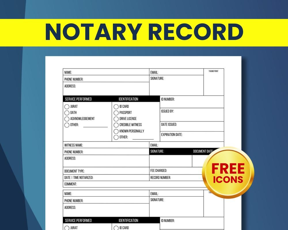 Notary Record Editable Template | Notary Journal | Notary Law Icons ...