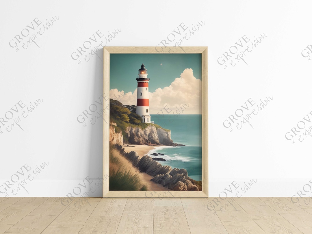 Vintage Lighthouse Poster: A Beacon of Hope Beach House Wall Art ...