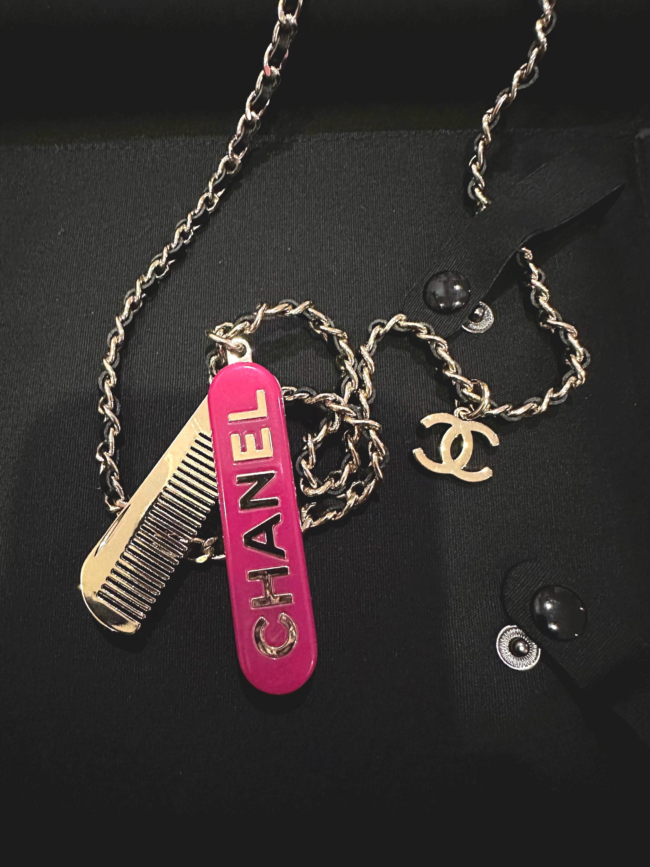 Original 2000s Chanel Pink Mini Comb Pendant Long Leather Chain Necklace Etsy Hong Kong