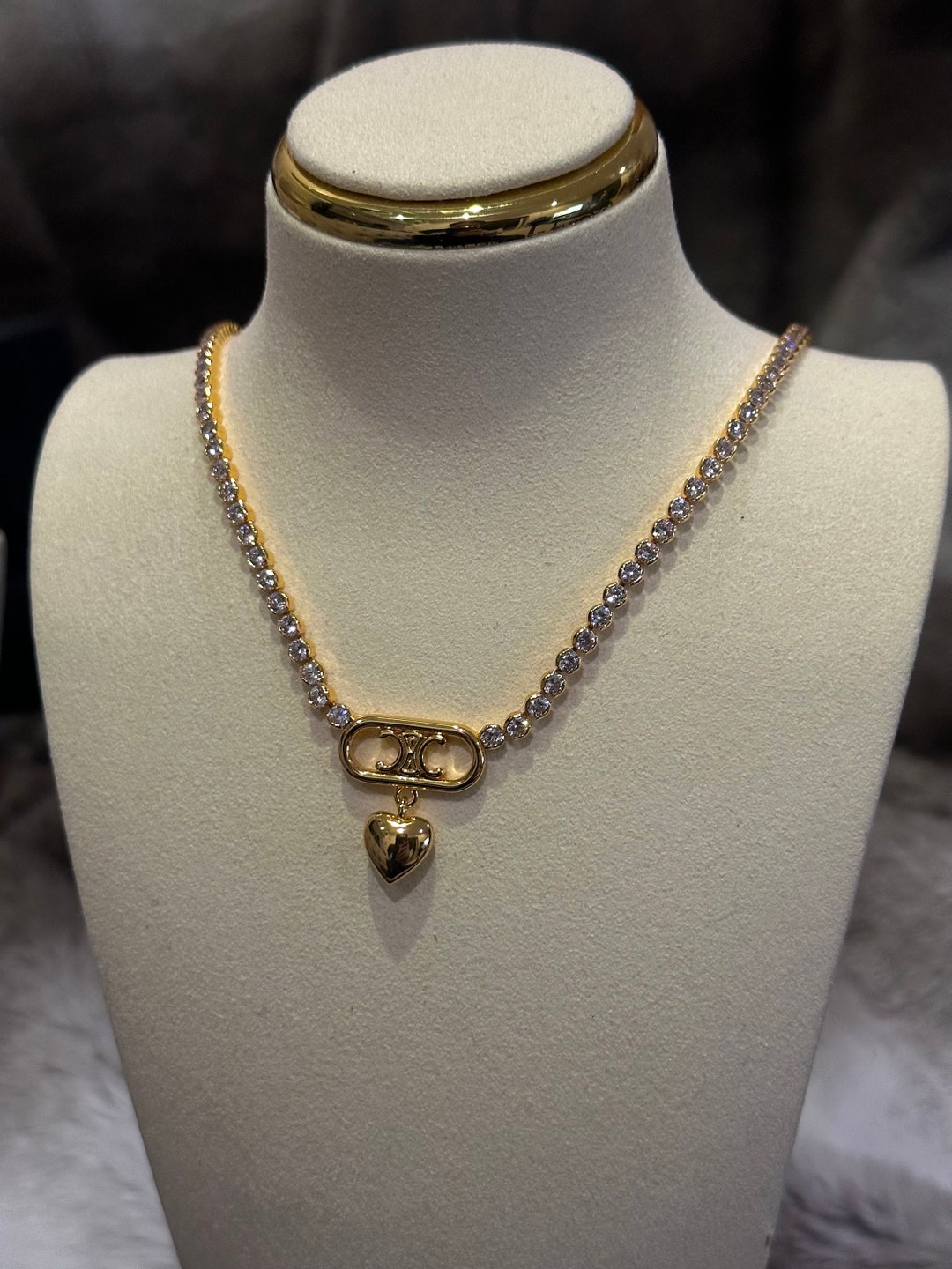 Authentic Celine Crystal Short Gold Necklace 2000s - Etsy