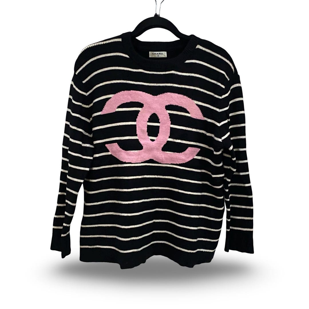 Authentic Coco Chanel Classic 2000s Black Pullover Pink Cc Sweater - Etsy