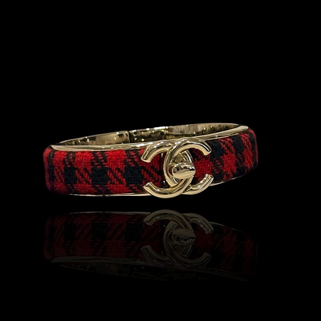 Authentic 2000s Chanel Tweed Black Red Checker Gold Bangle - Etsy
