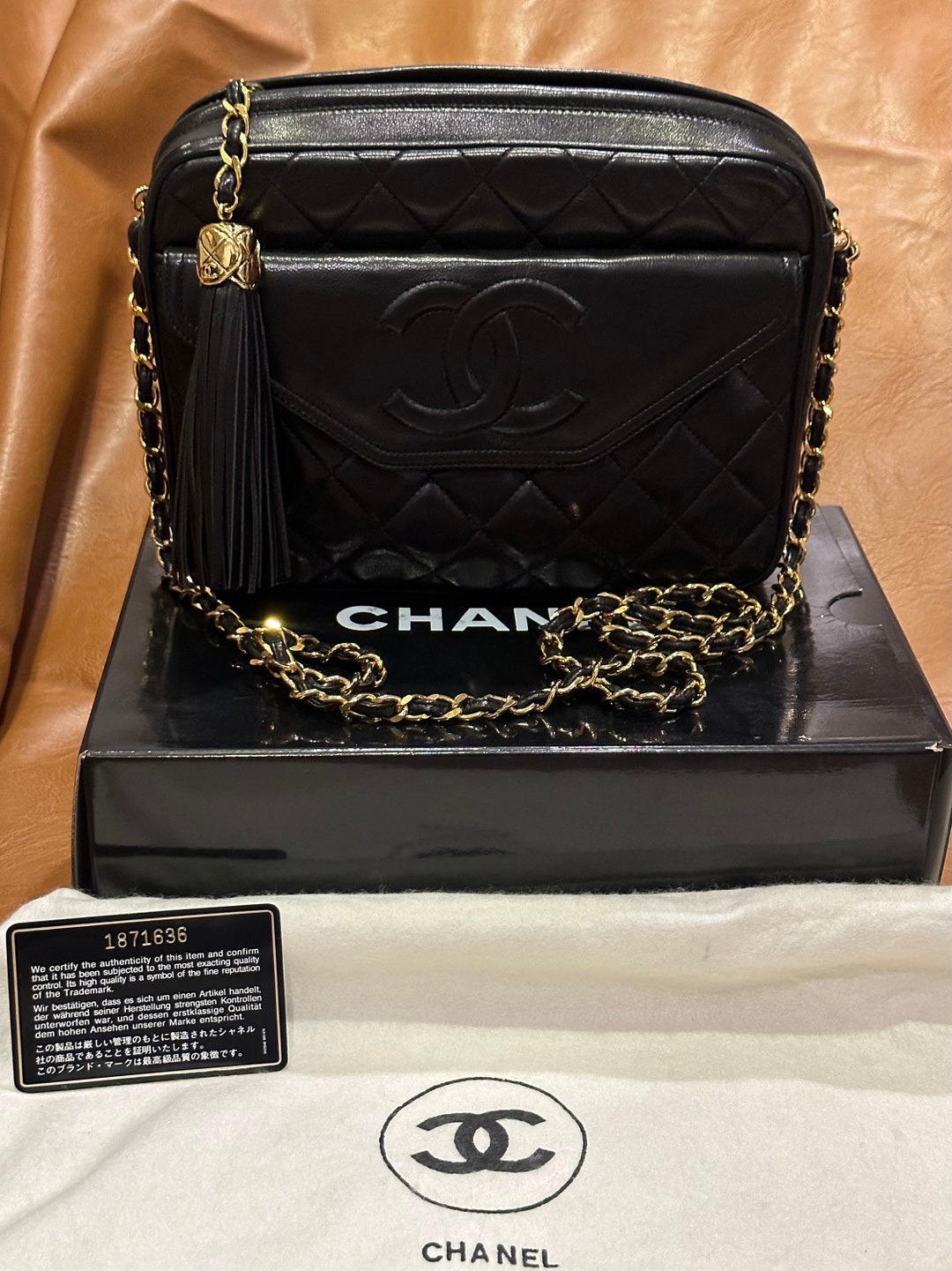 Authentic 1990s Vintage Chanel Lambskin Flap Camera Chain Crossbody Bag ...