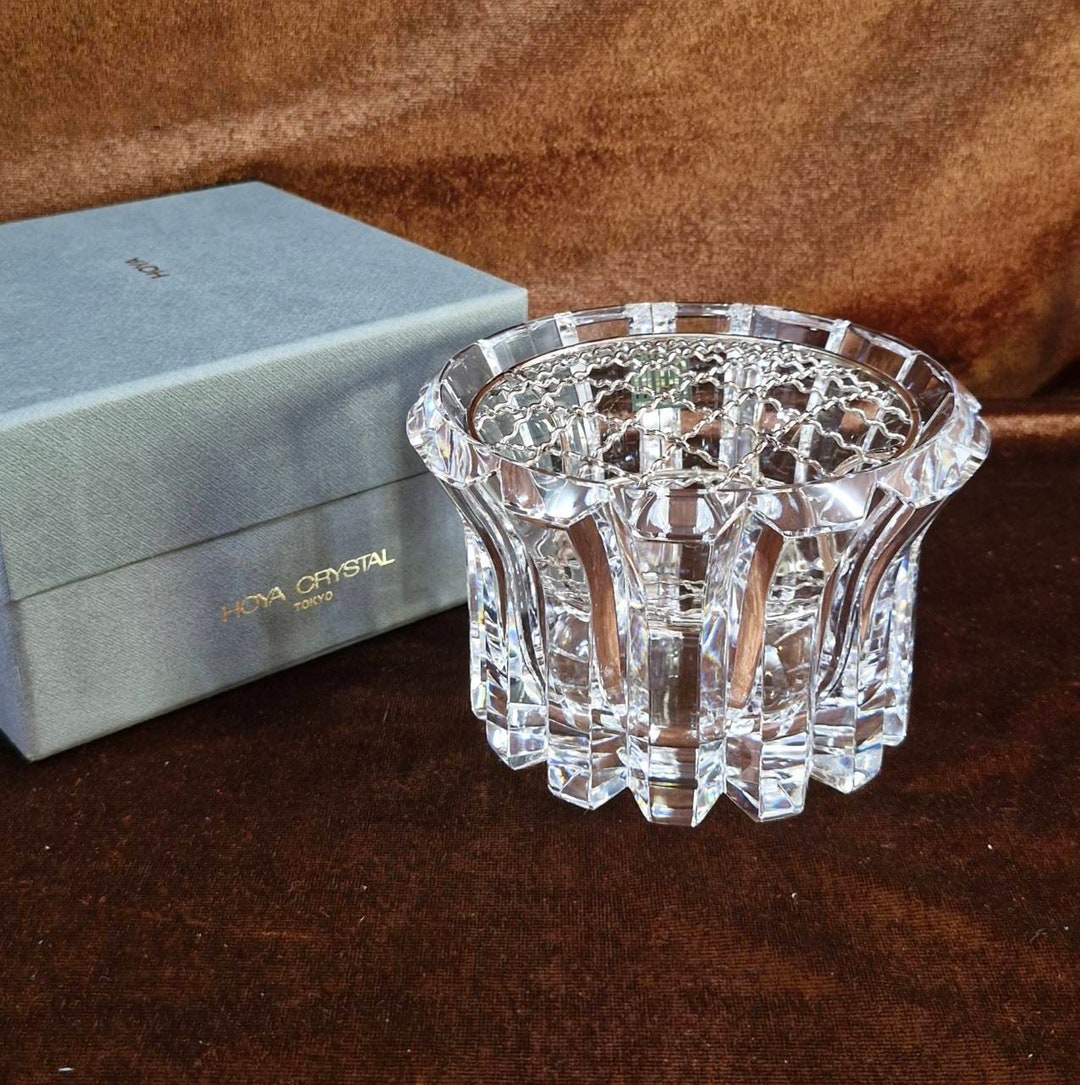Vintage Rare Hoya Crystal Carved Vase With Flower Holder. - Etsy