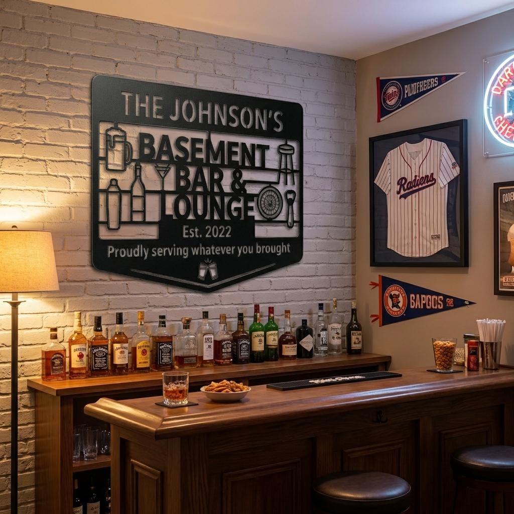 Custom Metal Bar Sign - Personalized Family Name Pub Sign - Basement ...
